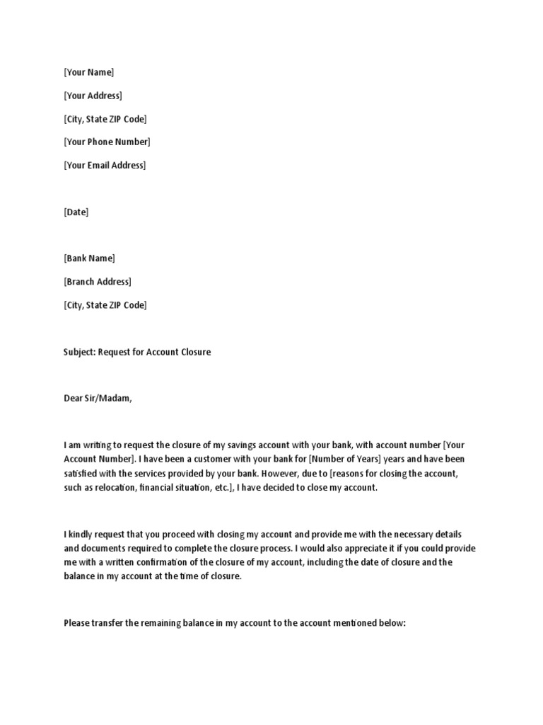 Request For Bank Account Closure | PDF