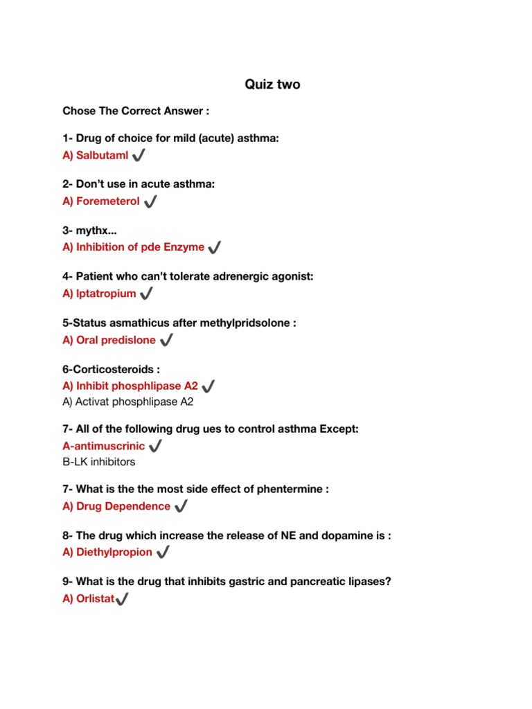 Pharmacology Quiz on Asthma and Medications | PDF