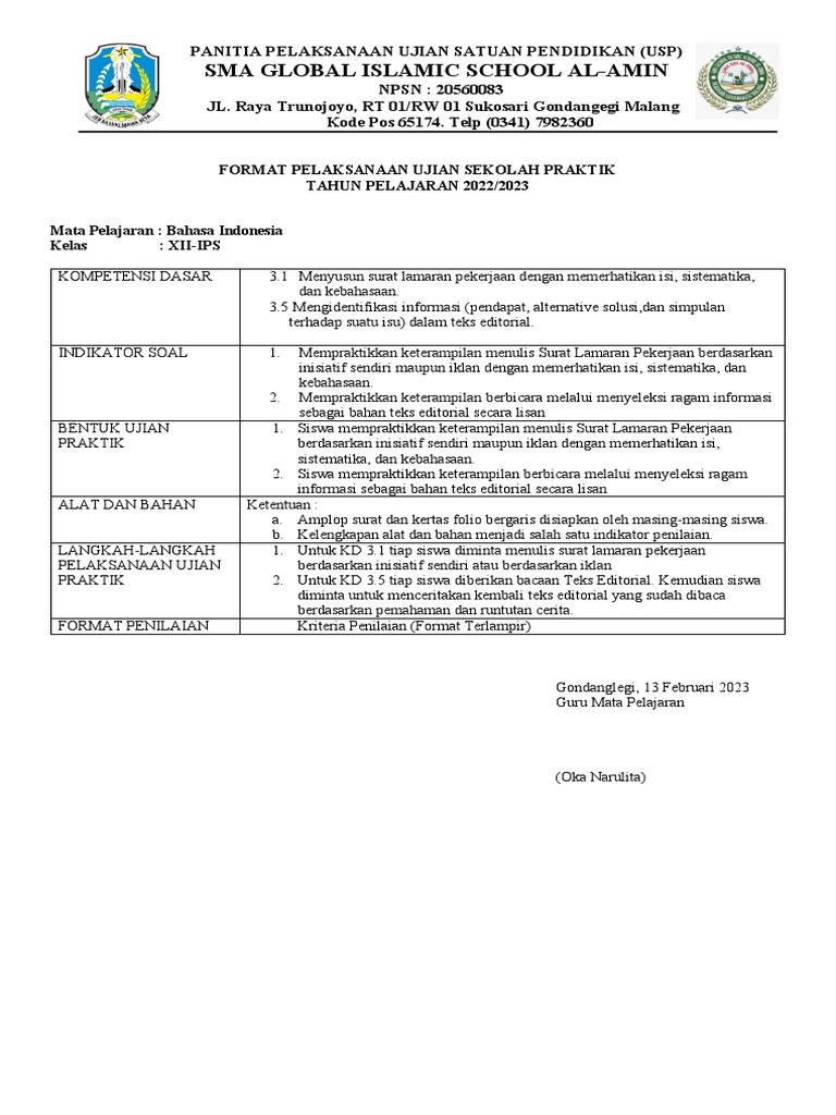 Format Penilaian Usp-Praktik 2023 | PDF | Karier & Perkembangan