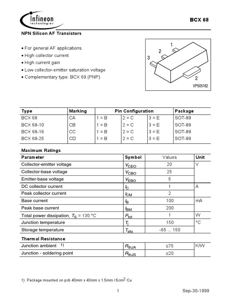 bcx68 Infineon | PDF | Bipolar Junction Transistor | Computer Engineering