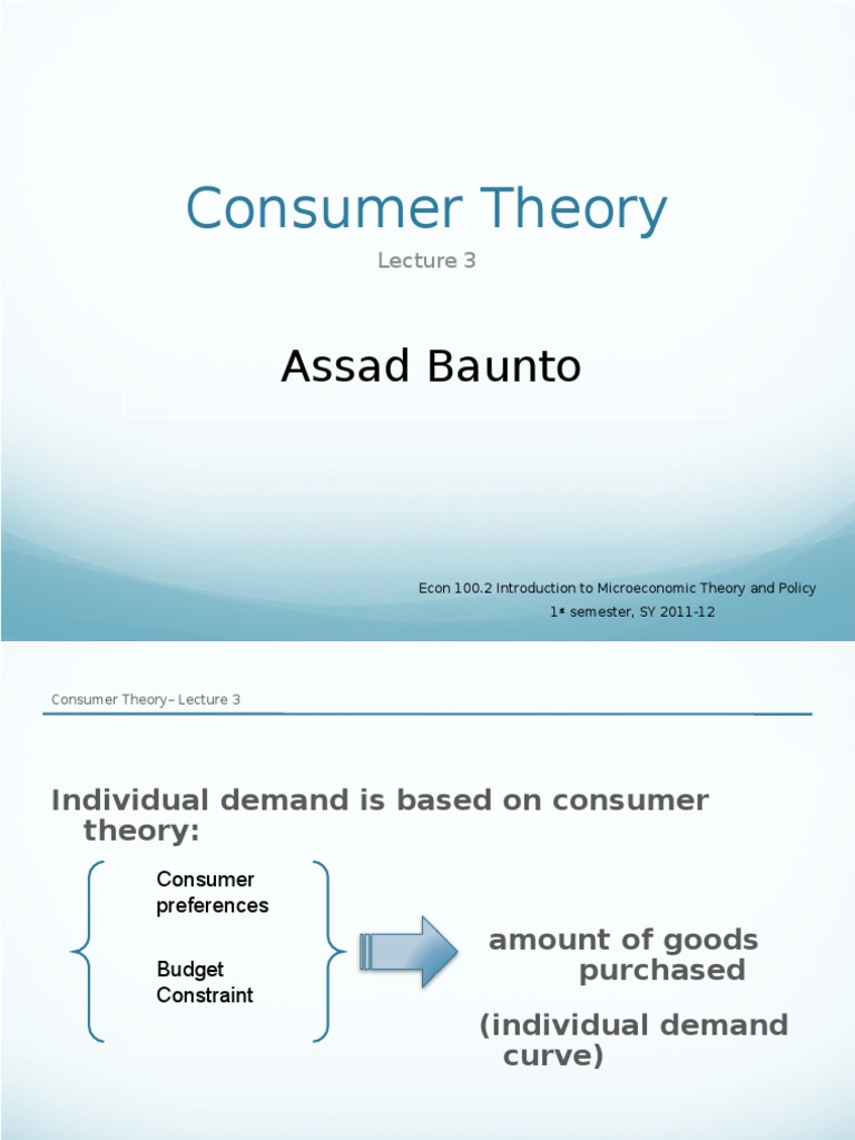 Lecture 3 Consumer Theory Pdf Utility Economic Theories