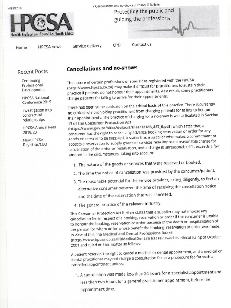 HPCSA Cancellation Guidelines PDF | PDF