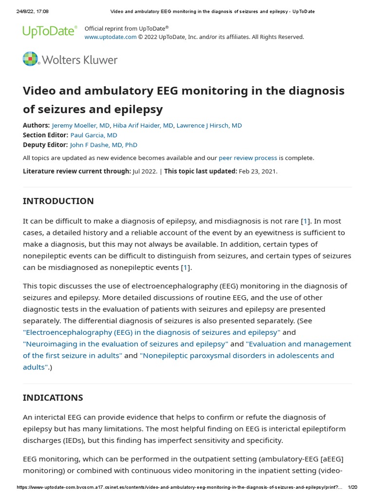 Video and Ambulatory EEG Monitoring in The Diagnosis of Seizures and Epilepsy - UpToDate | PDF ...