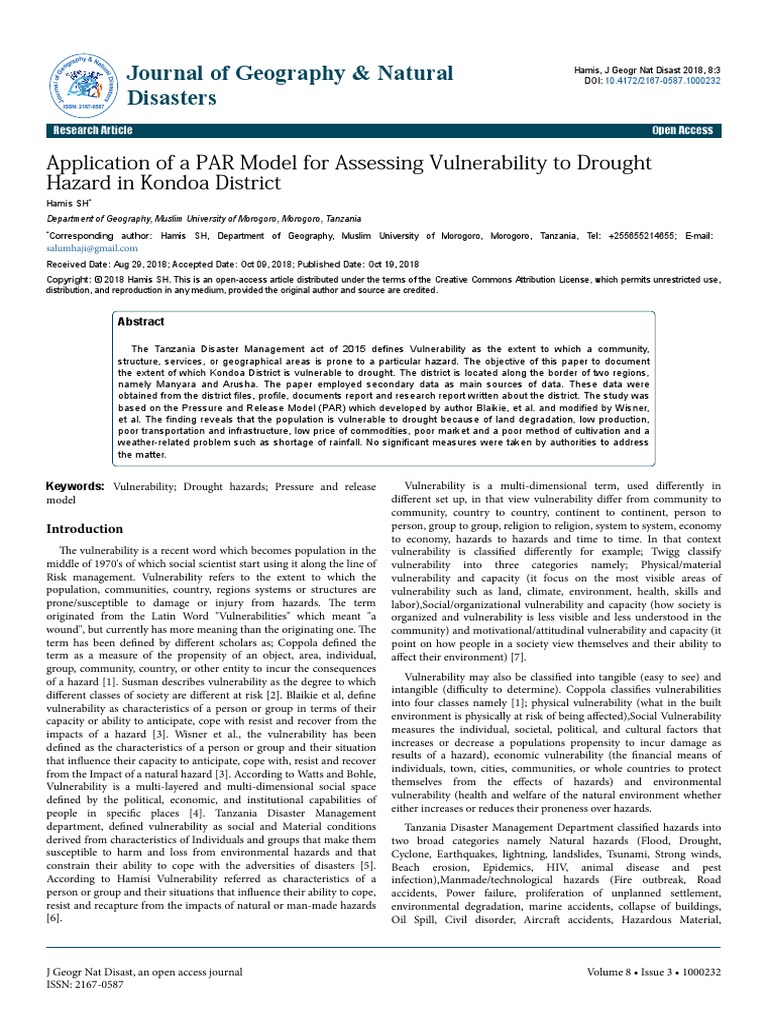 Application of A Par Model For Assessing Vulnerability To Drought ...