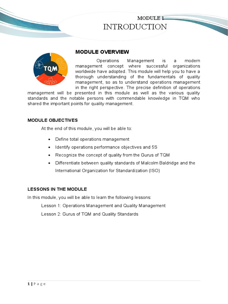 OPSMAN MODULE 1 Final For Print | PDF | Quality (Business) | Quality Management