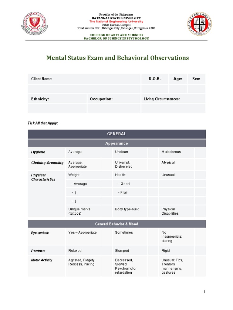 Mental-Status-Exam-and-Behavioral-Observations Final | PDF | Senses ...