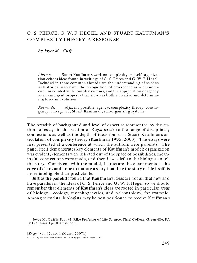 Peirce Hegel, and Stuart Kauffman | PDF | Emergence | Reductionism