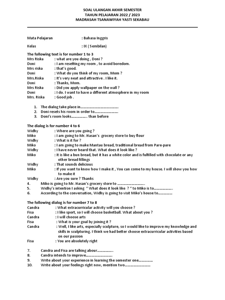 Test For Grade 9 | PDF