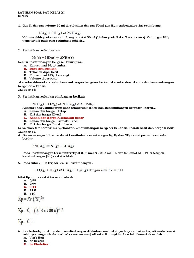 Kimia Latihan Pat KLS Xi | PDF | Sains & Matematika