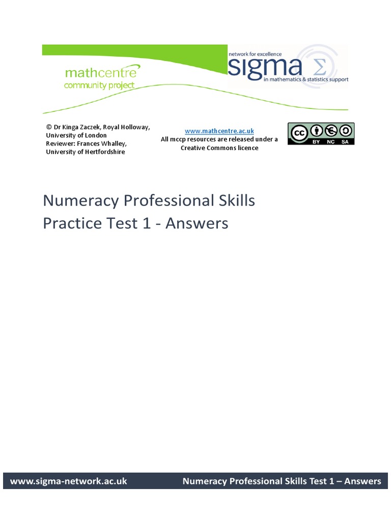 Numeracy Professional Skills Test 1 Answers Pdf Pdf Mathematics