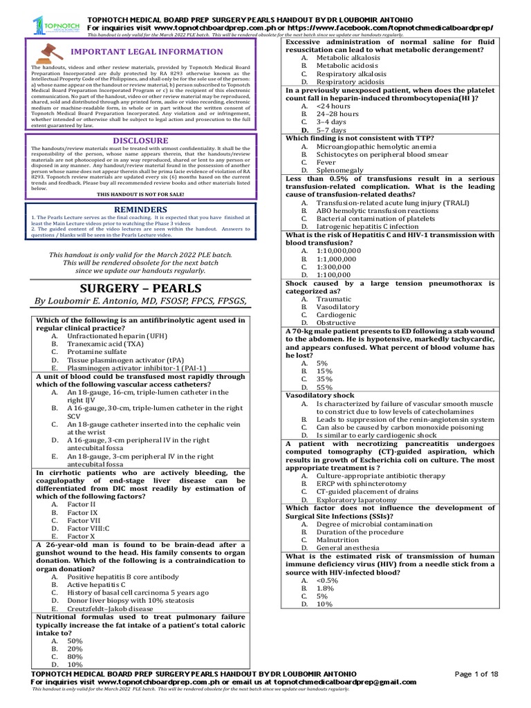 Surgery Pearls | PDF | Aorta | Surgery