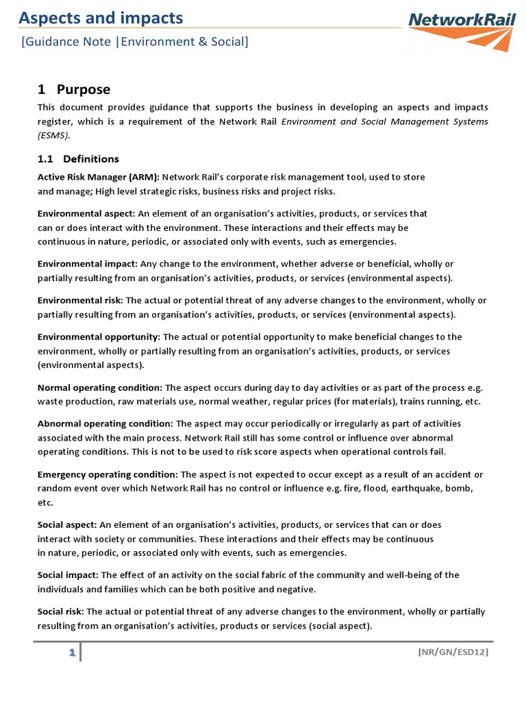 Aspects and Impacts Guidance Note 1 | PDF | Risk | Sustainability