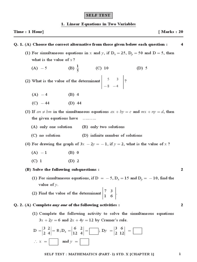 BM in The Simultaneous Equations Ax by Candmx Ny D, Then: Self Test ...