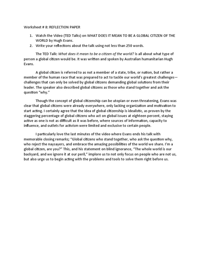 Reflection Paper: What Does It Mean To Be A Citizen of The World? (UCSP ...