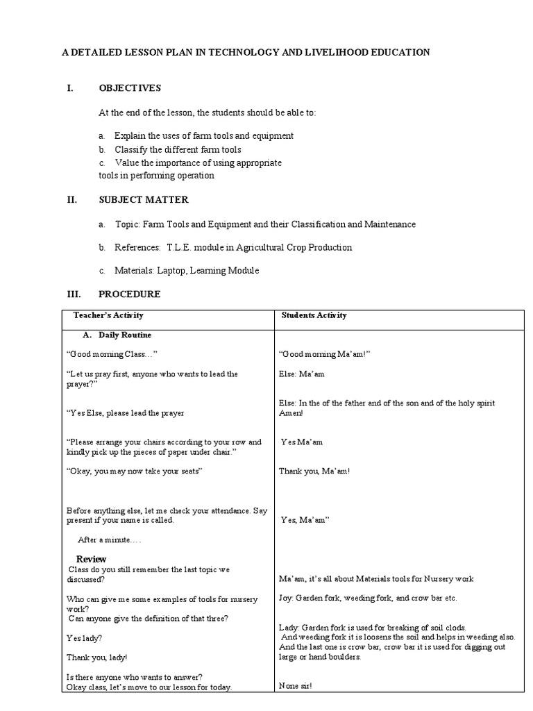 Lesson Plan | PDF | Agricultural Machinery | Plough