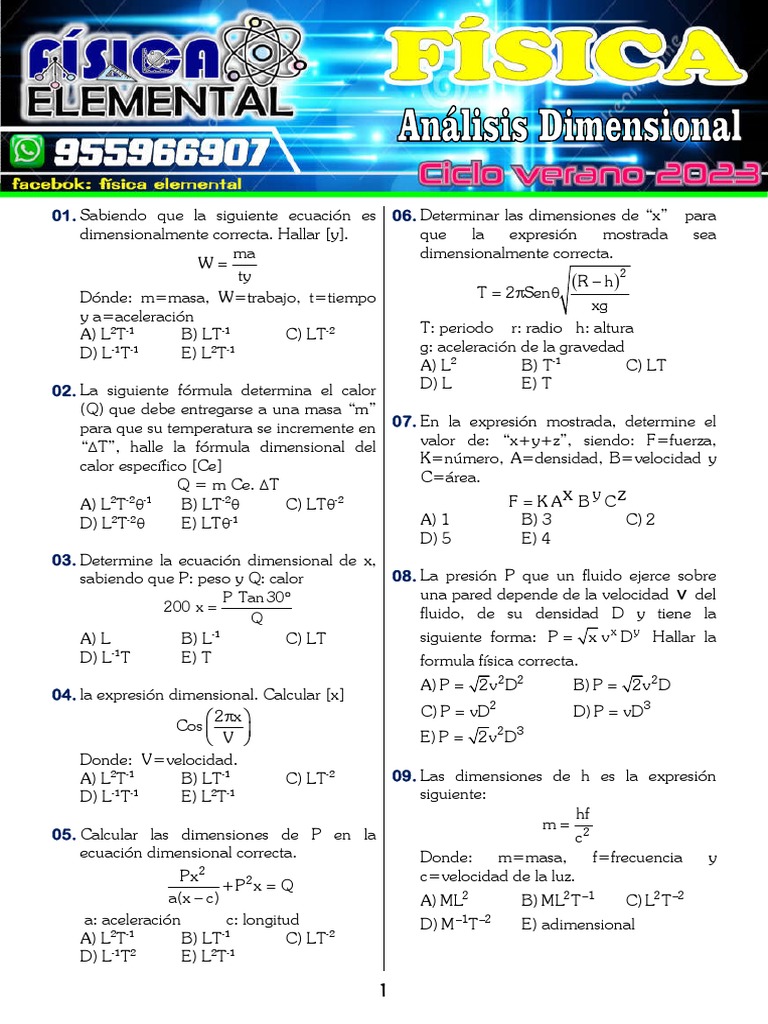 01 Análisis Dimensional V PDF | PDF | Ciencias fisicas | Física