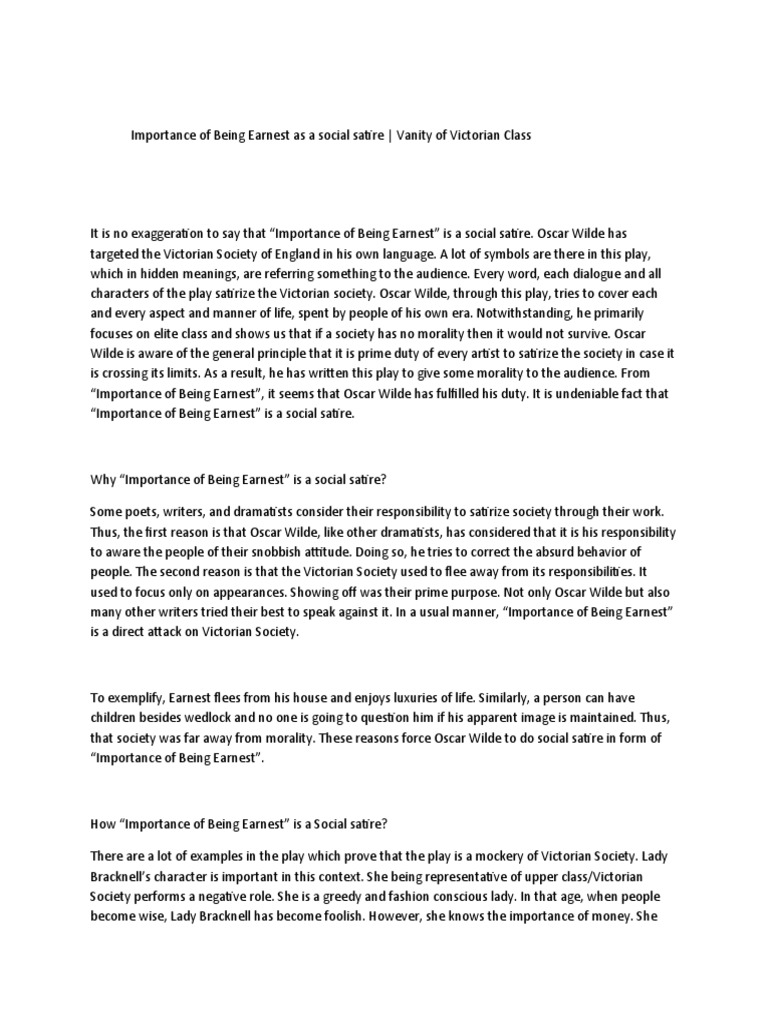 Importance of Being Earnest (Social Satire) | PDF | The Importance Of ...