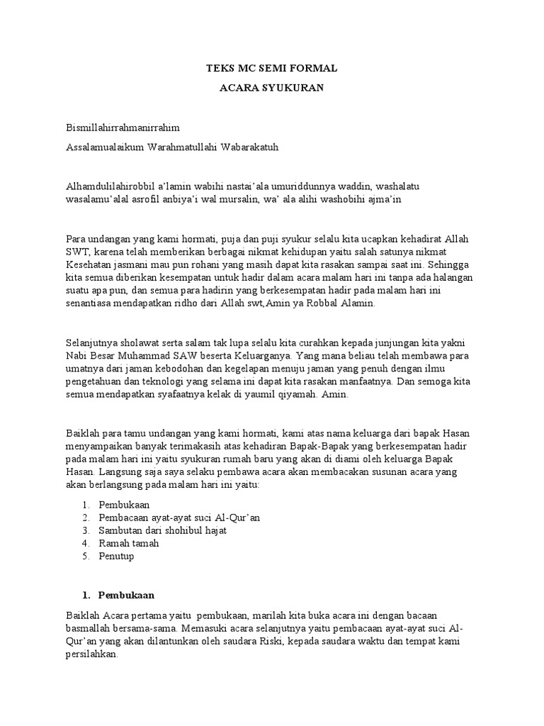 Teks MC Semi Formal | PDF | Kajian Bahasa Asing