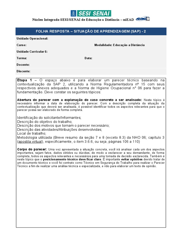 SAP 2 - Folha Resposta | PDF | Educação à distância | Kernel (sistema ...