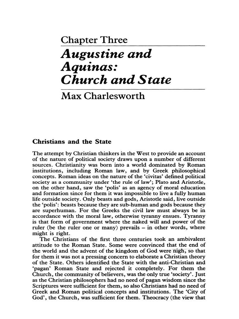 Reading For Class 05 - MEDIEVAL Political Philosophy - Augustine Aquinas Marsilius PDF | PDF ...