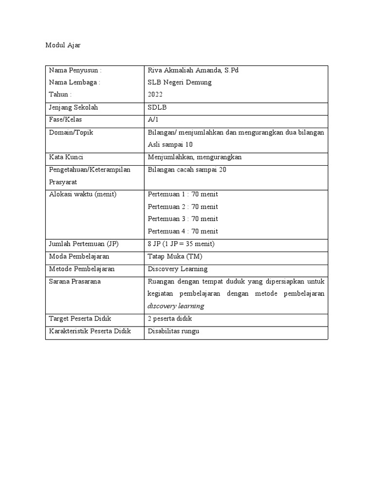 Modul Ajar MTK Fase A | PDF