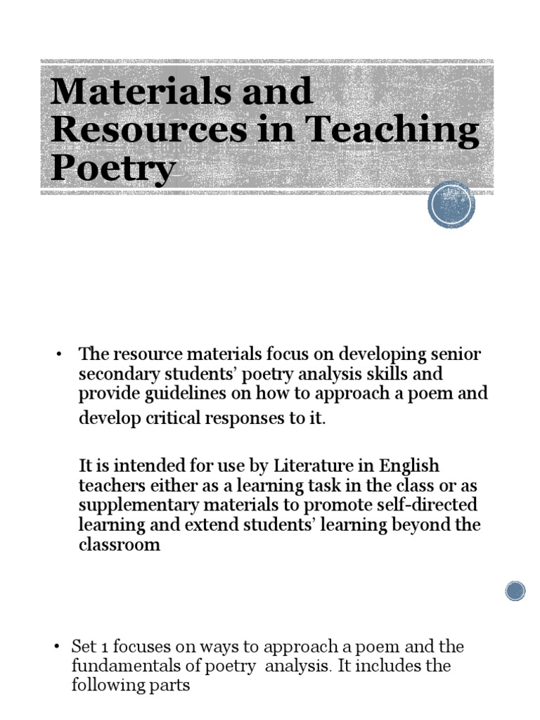 Teaching Poetry: Resources & Methods | PDF | Poetry | Narration