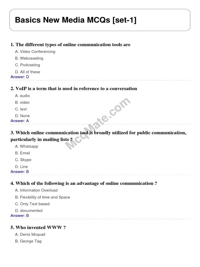 Basics New Media Solved MCQs (Set-1) | PDF | World Wide Web | Internet & Web