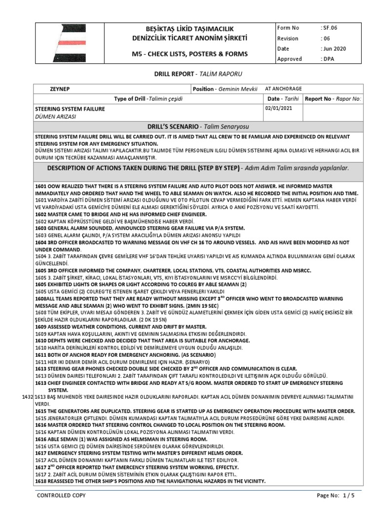 02.01.2021 - Steering System Failure | PDF | Ships | Shipping