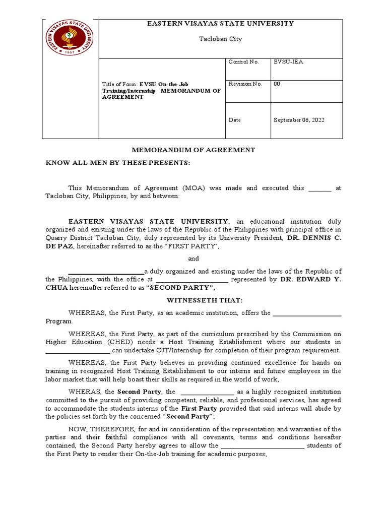 Pro Forma MOA Final | PDF | Internship | Job Hunting