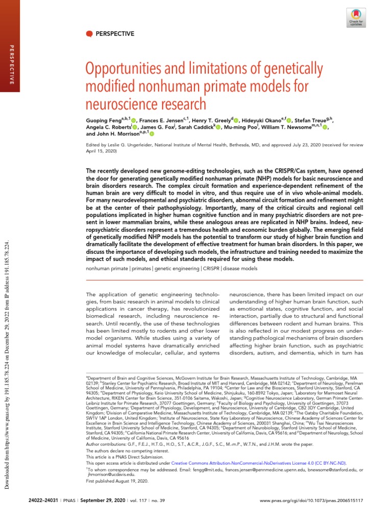 Opportunities and Limitations of Genetically Modified Nonhuman Primate Models For Neuroscience ...