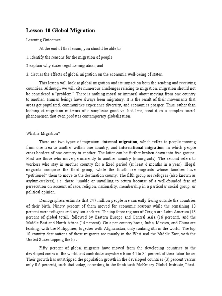 Lesson 10 Global Migration Stud | PDF | Immigration | Human Migration