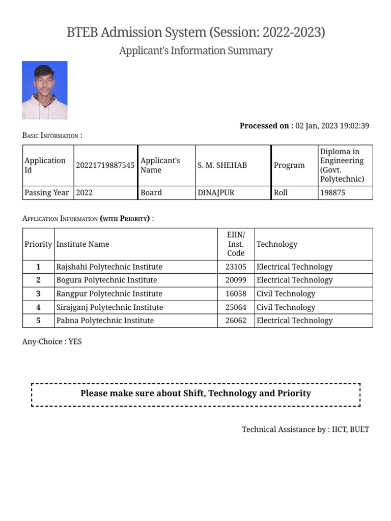 Bteb2.btebadmission - Gov.bd 6080 BTEB WEB Applicant Applicationreport ...