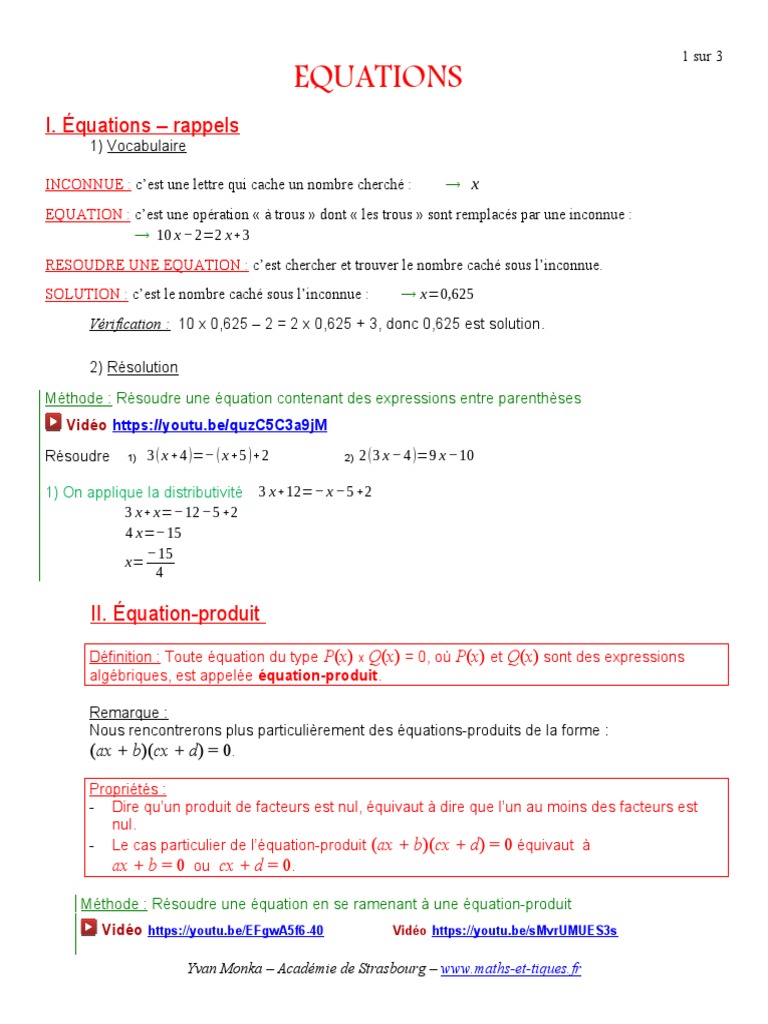 Cours Equations | PDF | Équations | Analyse mathématique