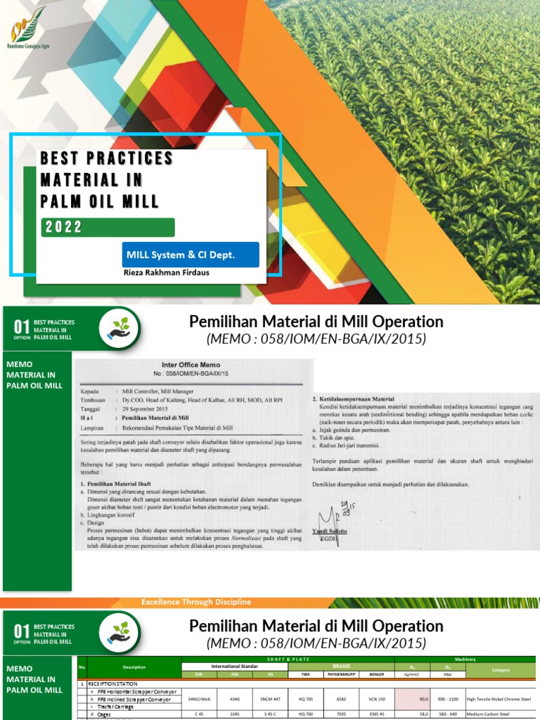 Best Practice Material in Palm Oil Mill - 2022-Final PDF | Download Free PDF | Reliability ...