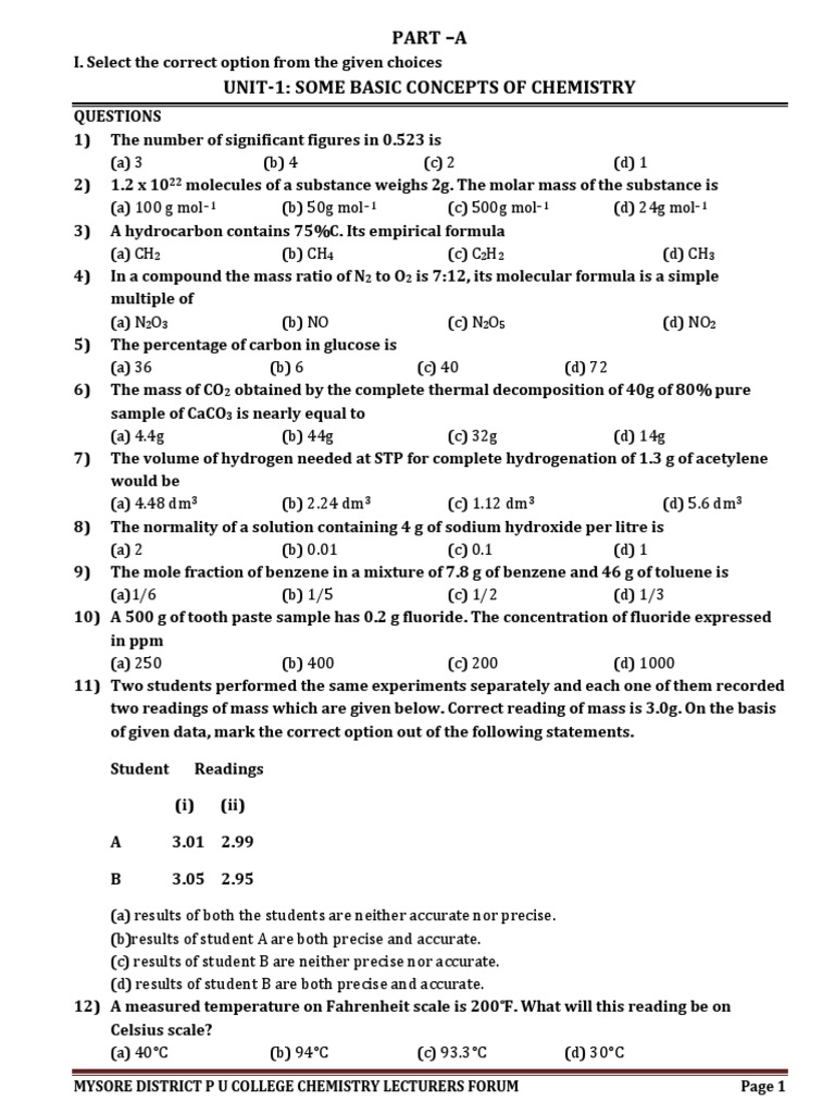 I PUC MCQs FOR FORUM PDF | PDF | Molecular Orbital | Gases