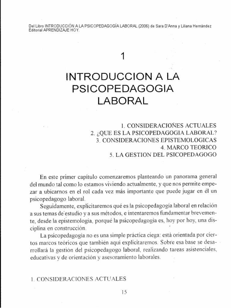 Introducción A La Psicopedagogía Laboral Libro Completo Pdf