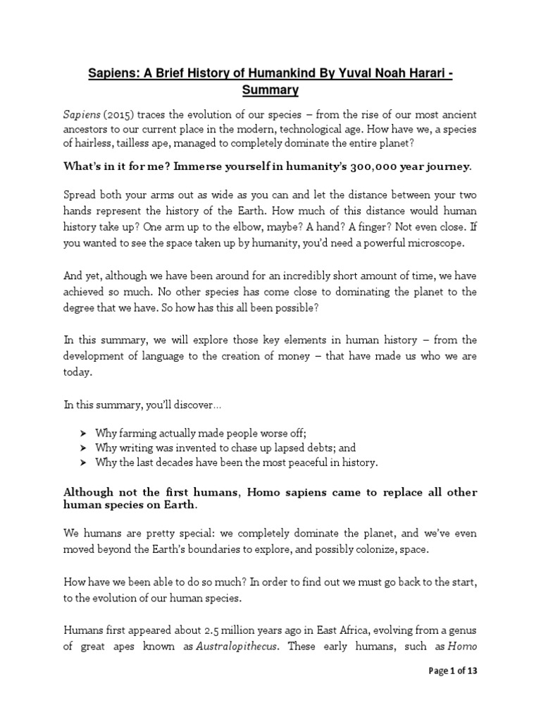 Sapiens: Summary of Human History | PDF | Human | Homo