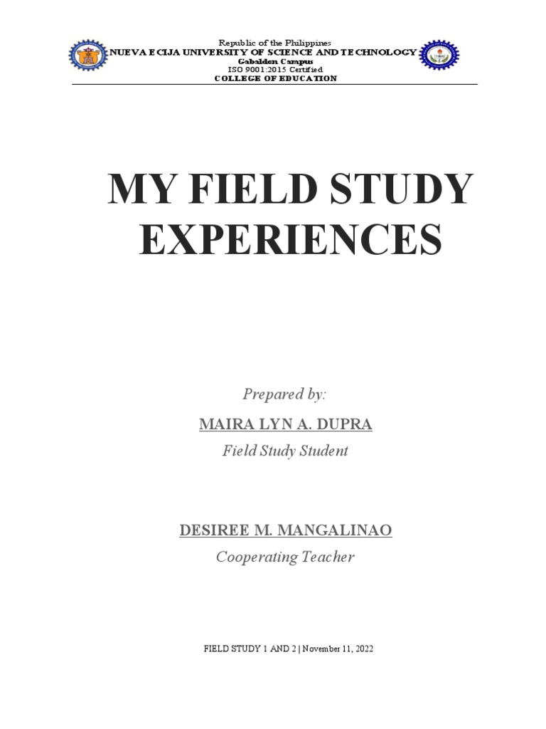 Portfolio of My Field Study Experiences | PDF | Curriculum | Learning