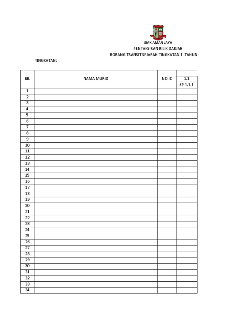 BORANG TRANSIT PBD SEJ KSSM T1.xls | PDF