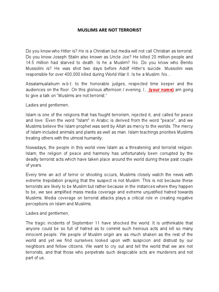 Muslims Are Not Terrorist | PDF | Islamophobia | Discrimination & Race ...