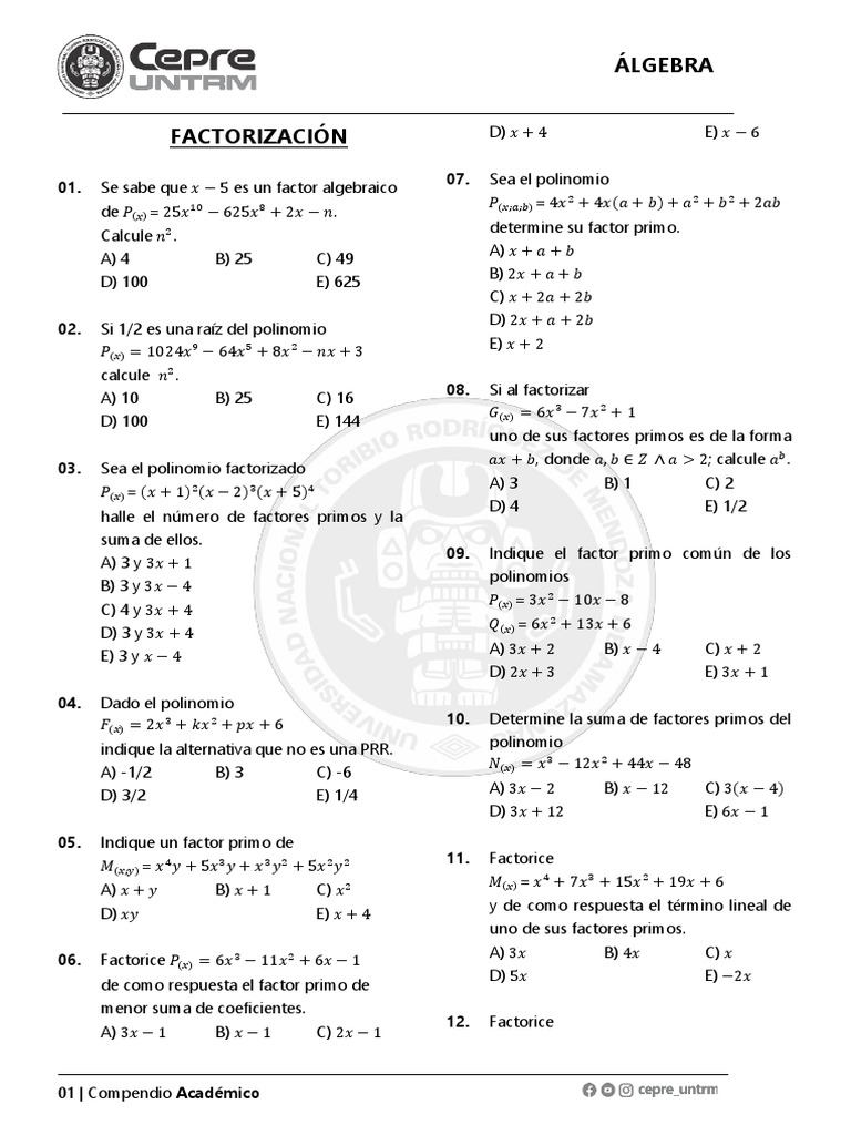 ÁLGEBRA - FACTORIZACIÓN - Semana 5 PDF | PDF | Factorización | Álgebra abstracta