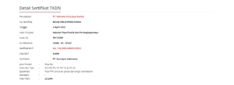 Sertifikat Nilai TKDN Pipa PPR | PDF