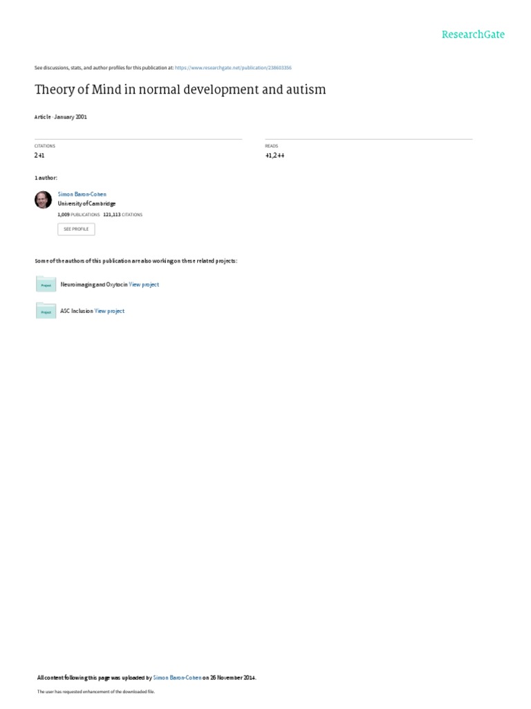 Theory of Mind in Normal Development and Autism | Download Free PDF ...