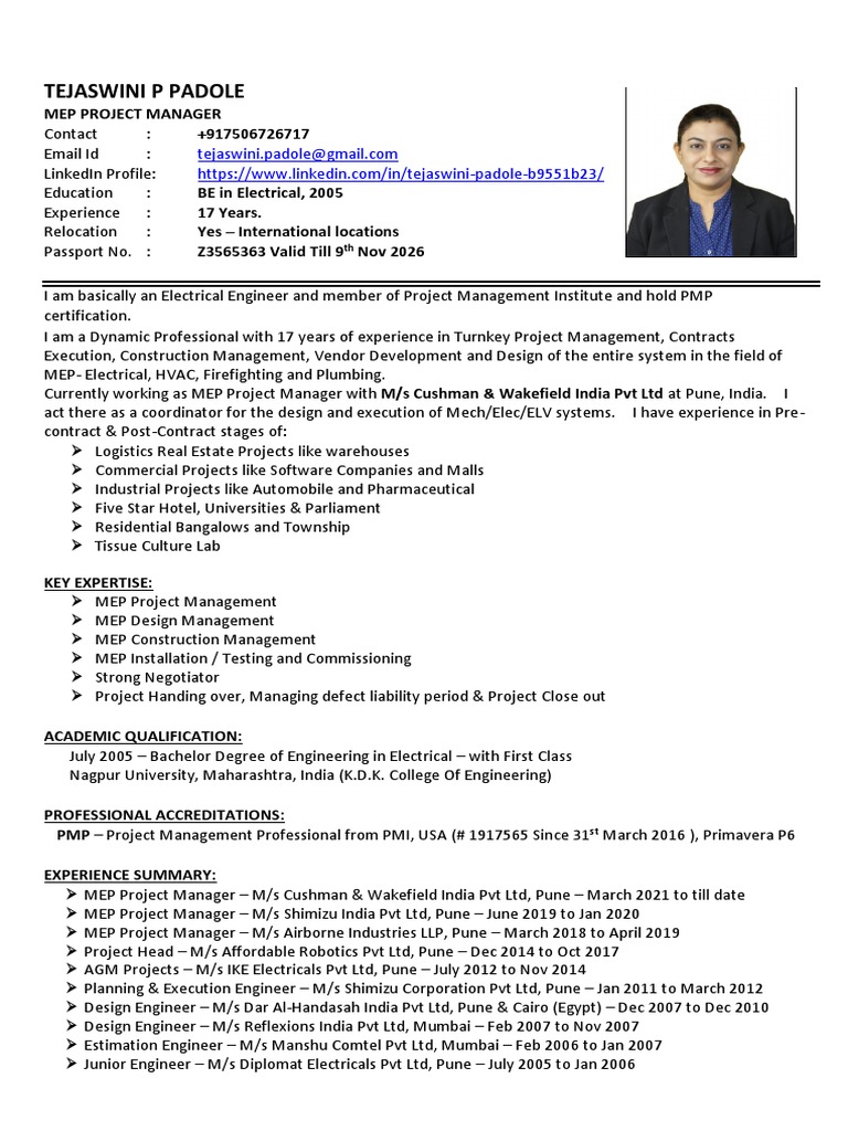 MEP Project Manager Profile | PDF | Procurement | Project Management