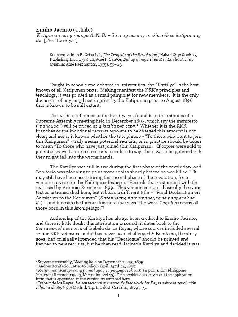 Emilio Jacinto - Kartilya NG Katipunan | PDF | Philippines