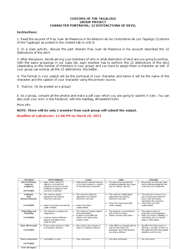 Tagalog Customs: Devil Portrayal Task | PDF | Language Arts & Discipline