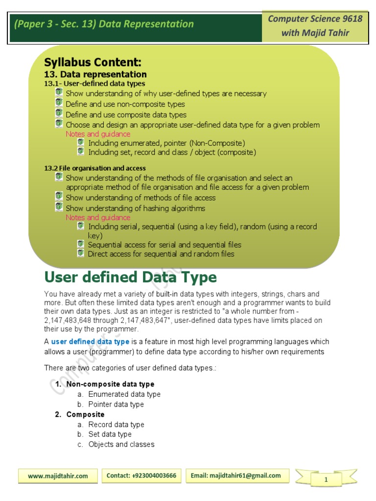 13.1, 13.2 User Defined Datatype & File Organi | PDF | Pointer (Computer Programming) | Data Type