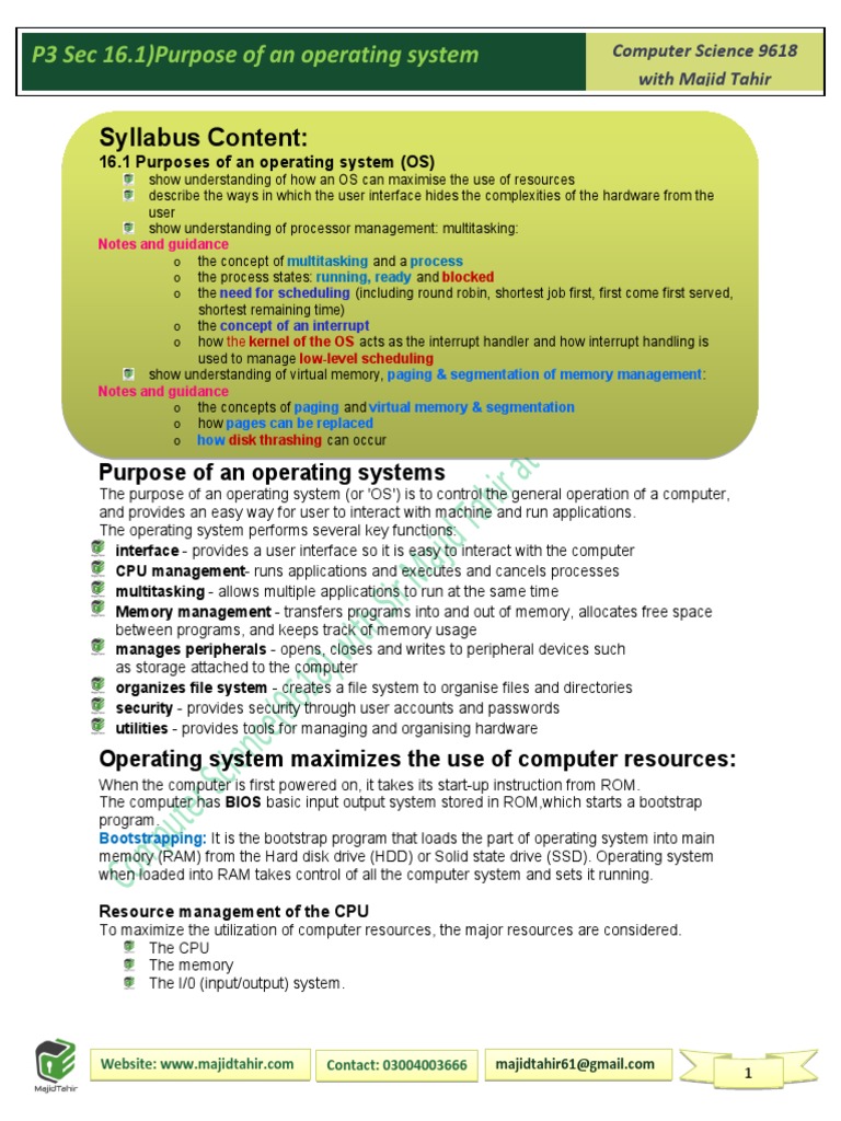 16.1 Purpose of An Operating System (MT-L) PDF | PDF | Operating System | Scheduling (Computing)