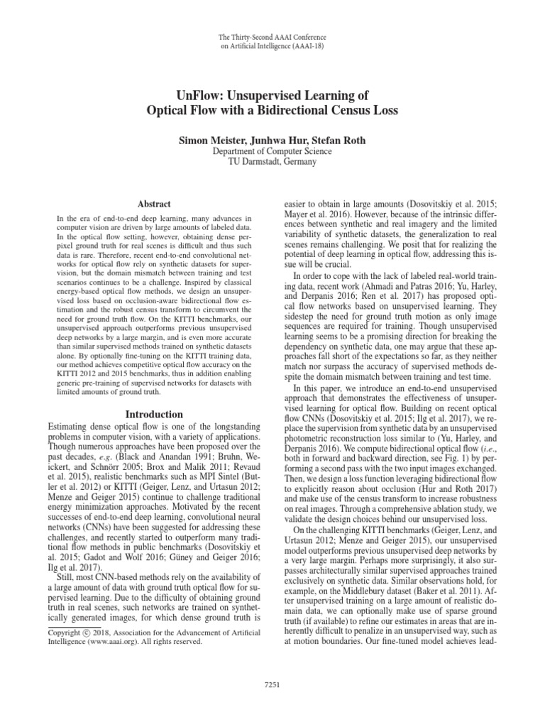 UnFlow Unsupervised Learning of Optica Lflow With A Bidirectional Census Loss | PDF | Deep ...
