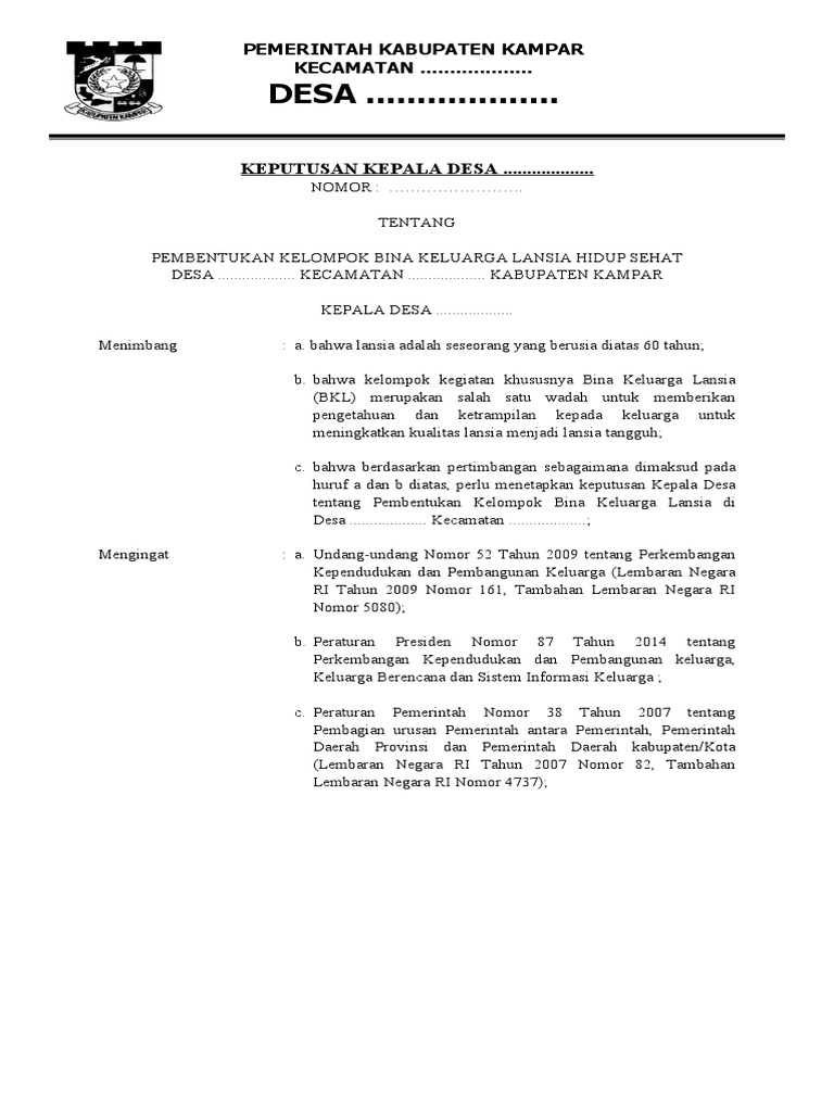 Pembentukan Kelompok BKL Lansia Kampar | PDF